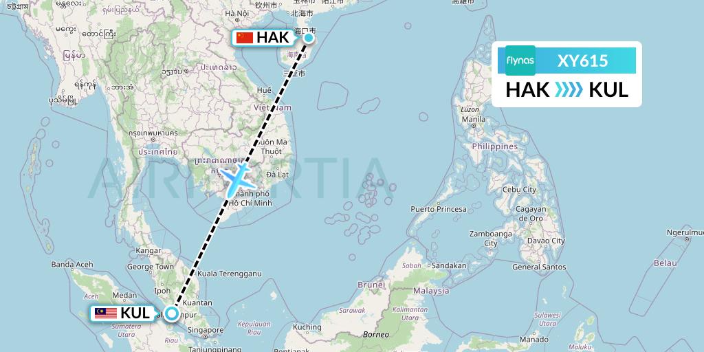 XY615 Flight Status Flynas: Haikou to Kuala Lumpur (KNE615)