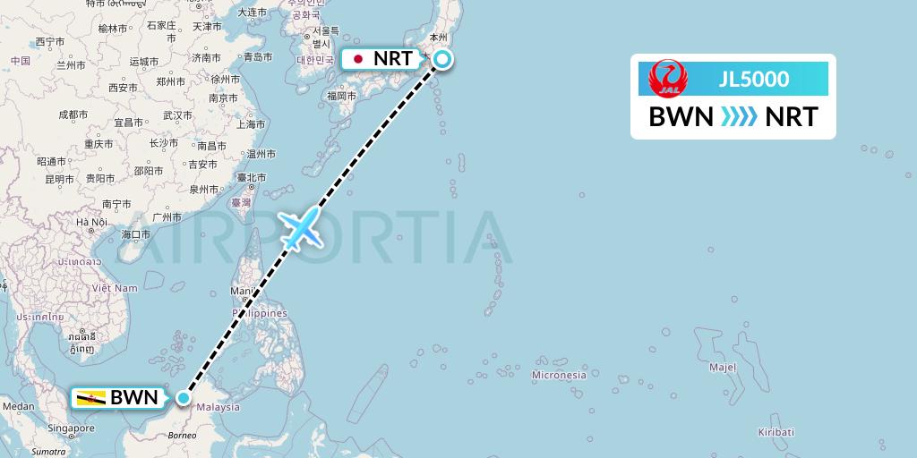 JL5000 Flight Status Japan Airlines: Brunei to Tokyo (JAL5000)