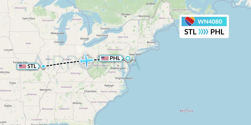 WN4080 Flight Status Southwest Airlines: St. Louis to Philadelphia ...