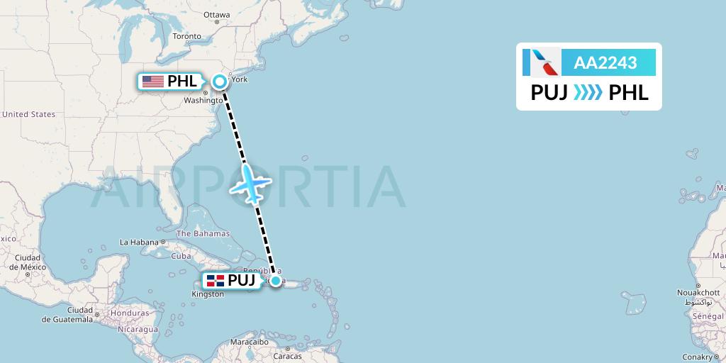 AA2243 Flight Status American Airlines: Punta Cana to Philadelphia ...