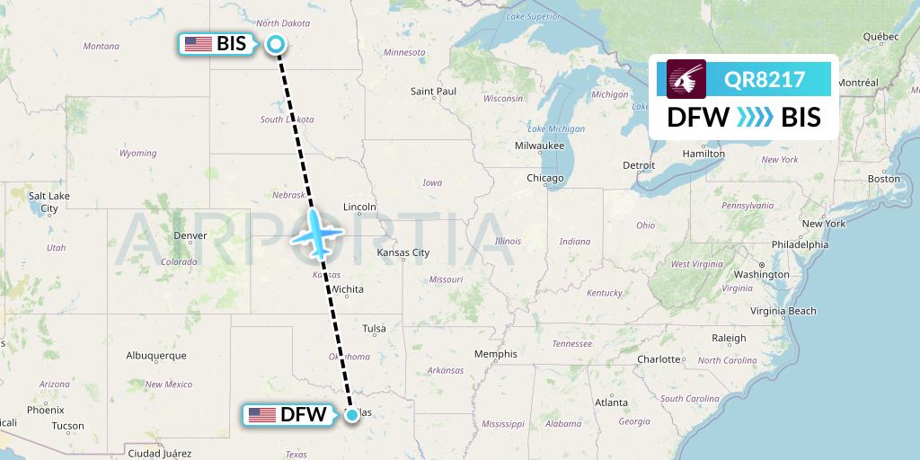 QR8217 Flight Status Qatar Airways: Dallas to Bismarck (QTR8217)