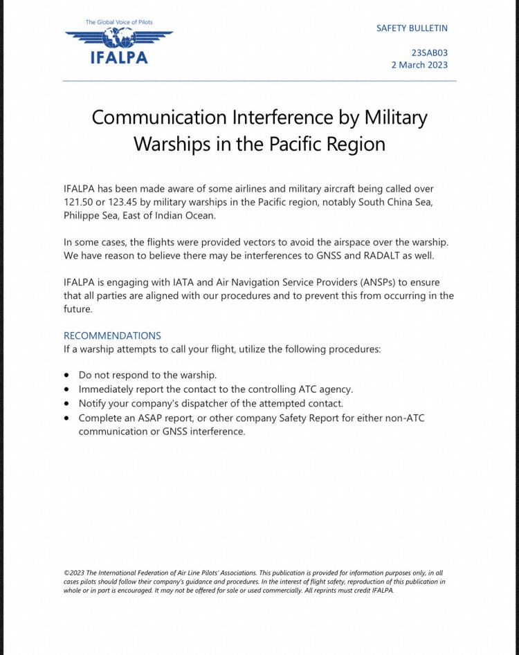 News: IFALPA concerned about communication interference