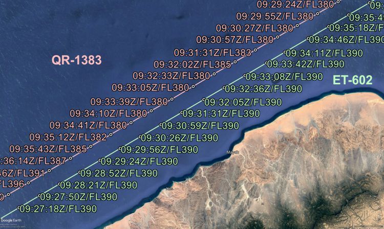 QR1383 - Incident: Qatar B788 and Ethiopian A359 over Somalia on Feb ...